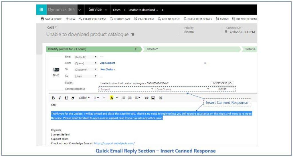 Quick Email reply to Customer from Case form using Canned Responses ...