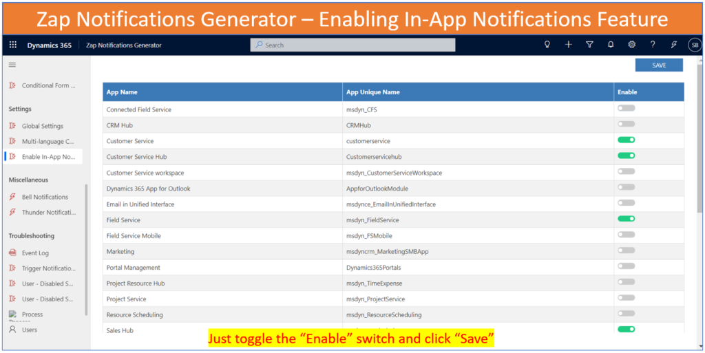 How To Enable In App Notifications Feature Non Programmatically In Model Driven Apps Dynamics